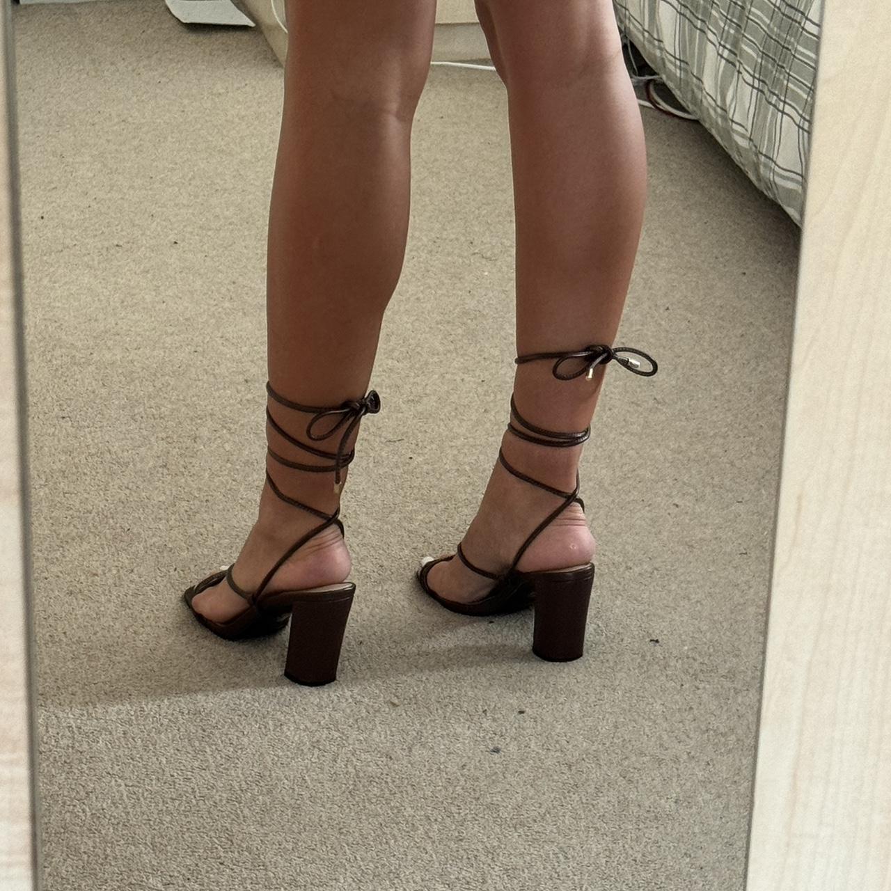 Brown lace up heels/ mules Worn once In perfect... - Depop