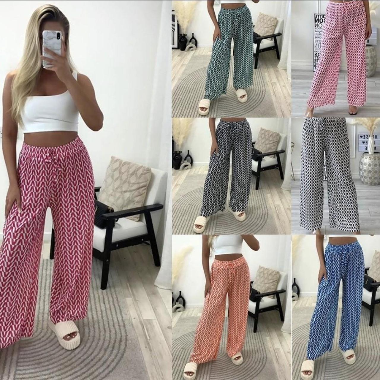 New women's Wide Leg Patterned Trousers Mix... - Depop