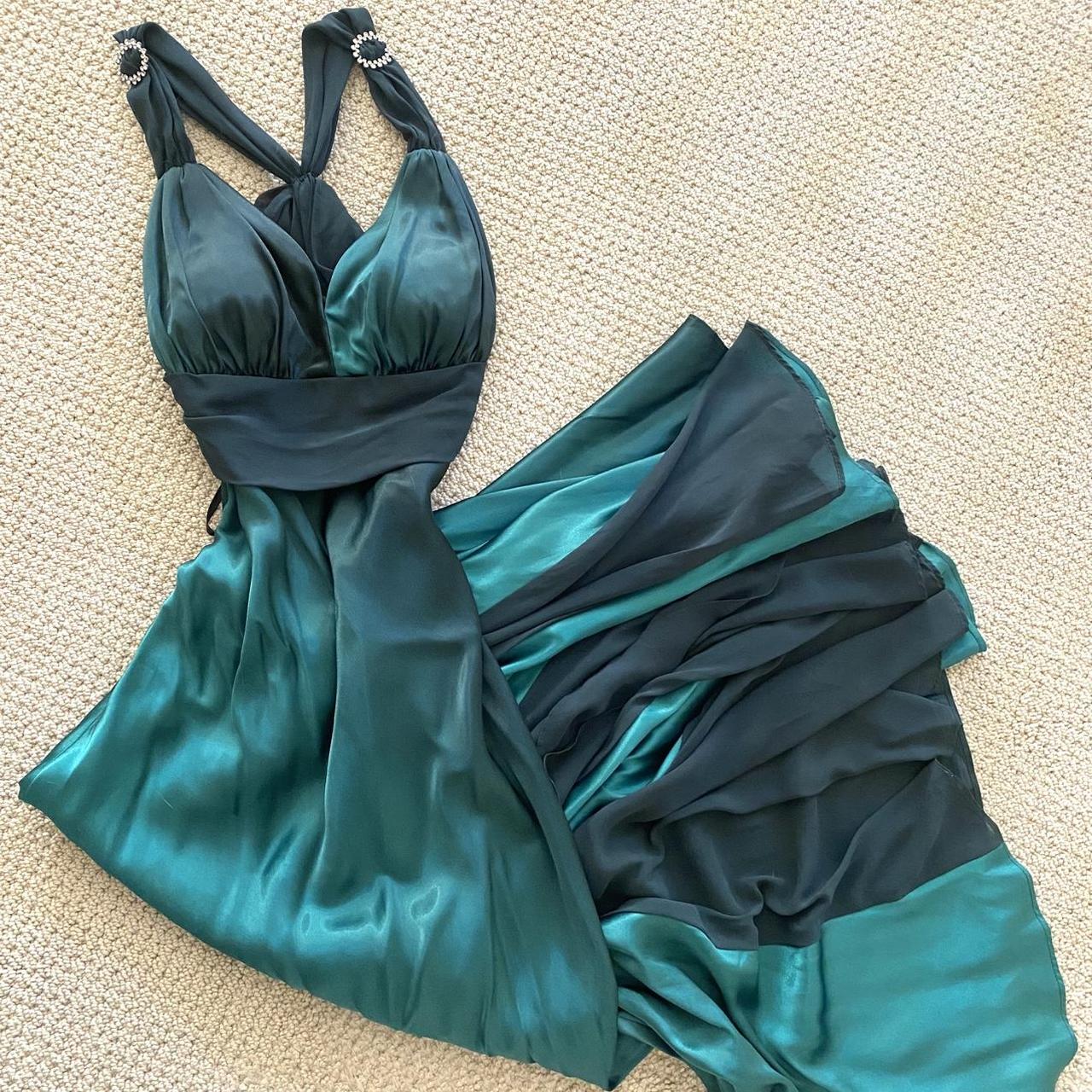 Beautiful 2000s Emerald green maxi/prom dress w/ gem... - Depop