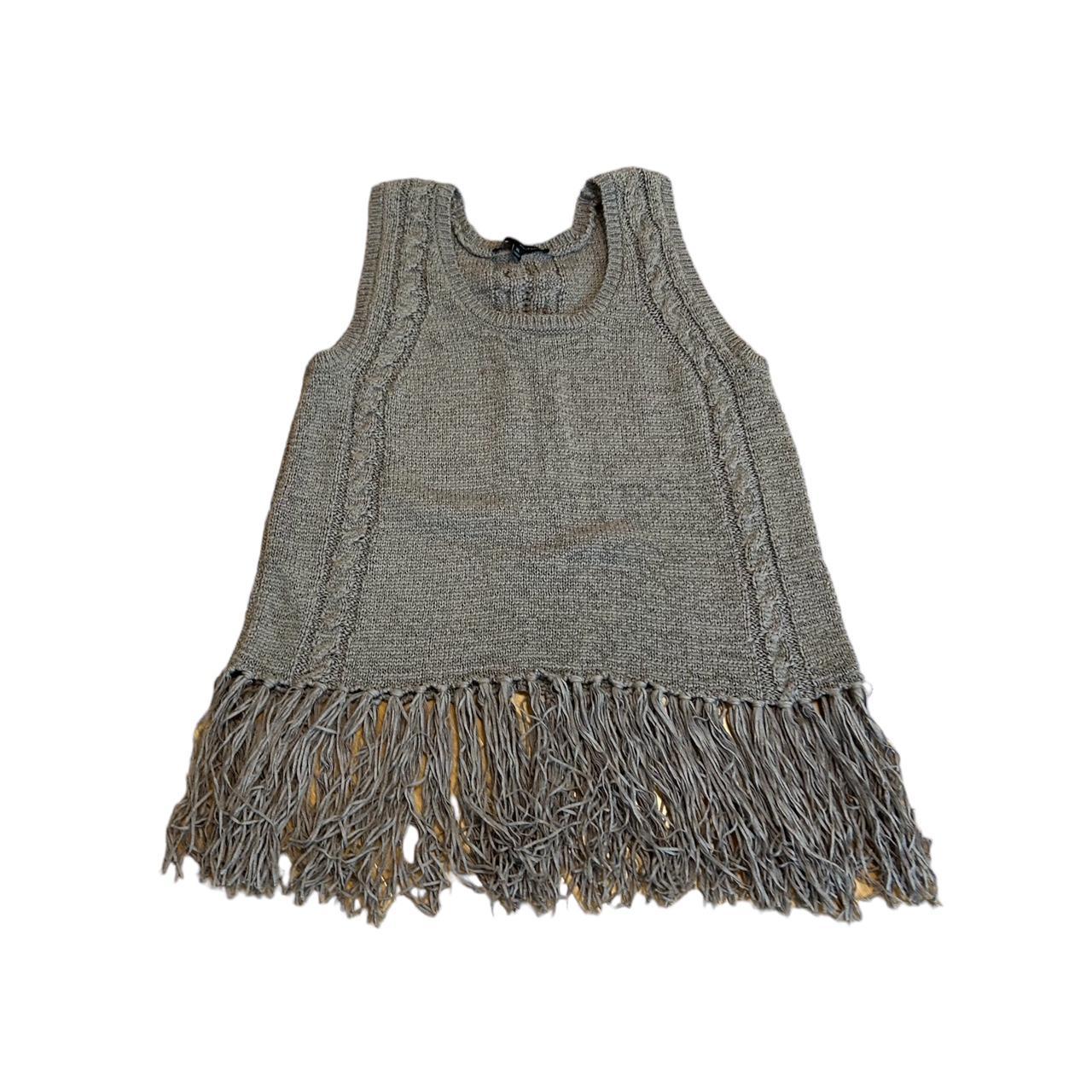 Harve Benard Khaki Tan Taupe Boho Fringe Cable Knit... - Depop