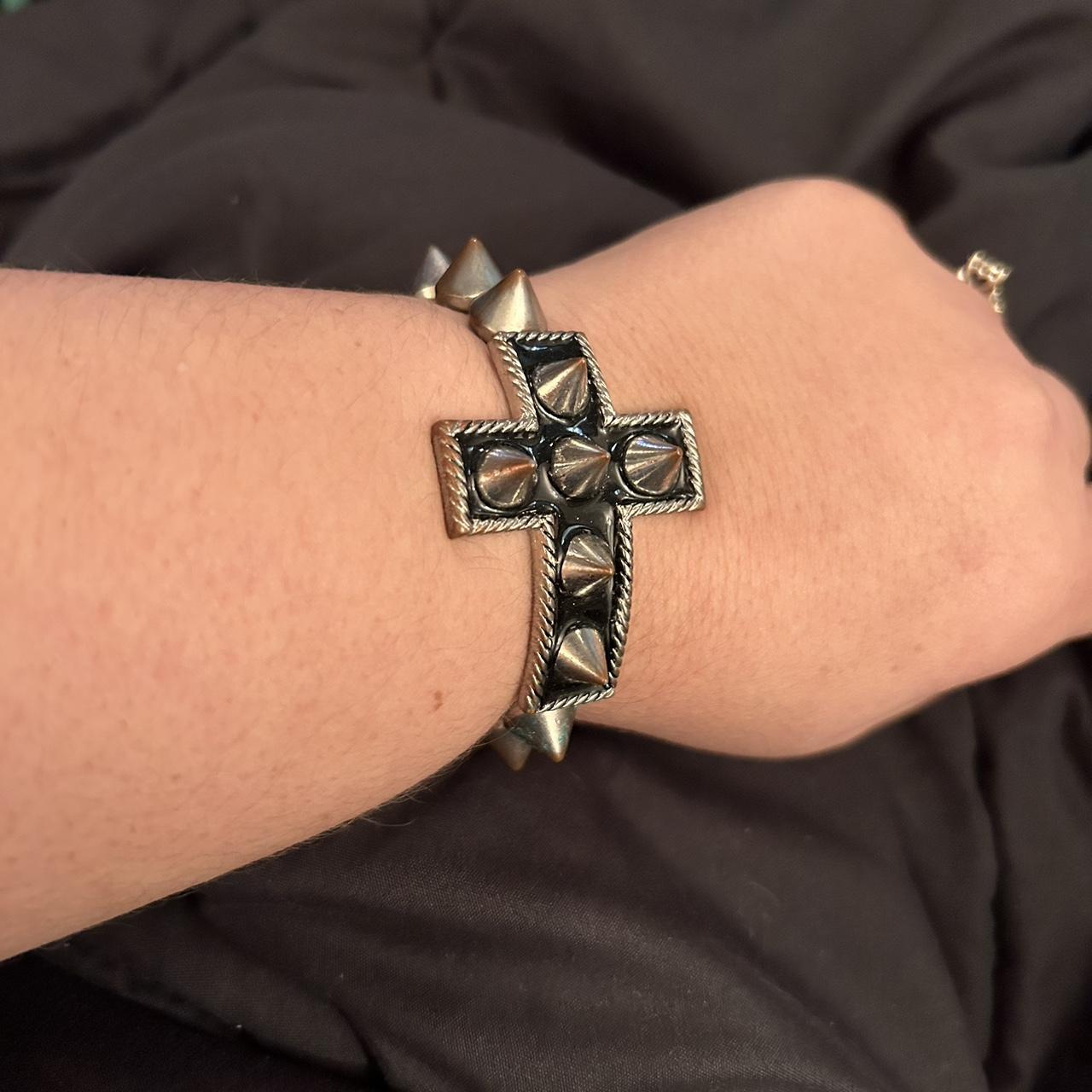 Silver spiked cross bracelet #goth #grunge - Depop