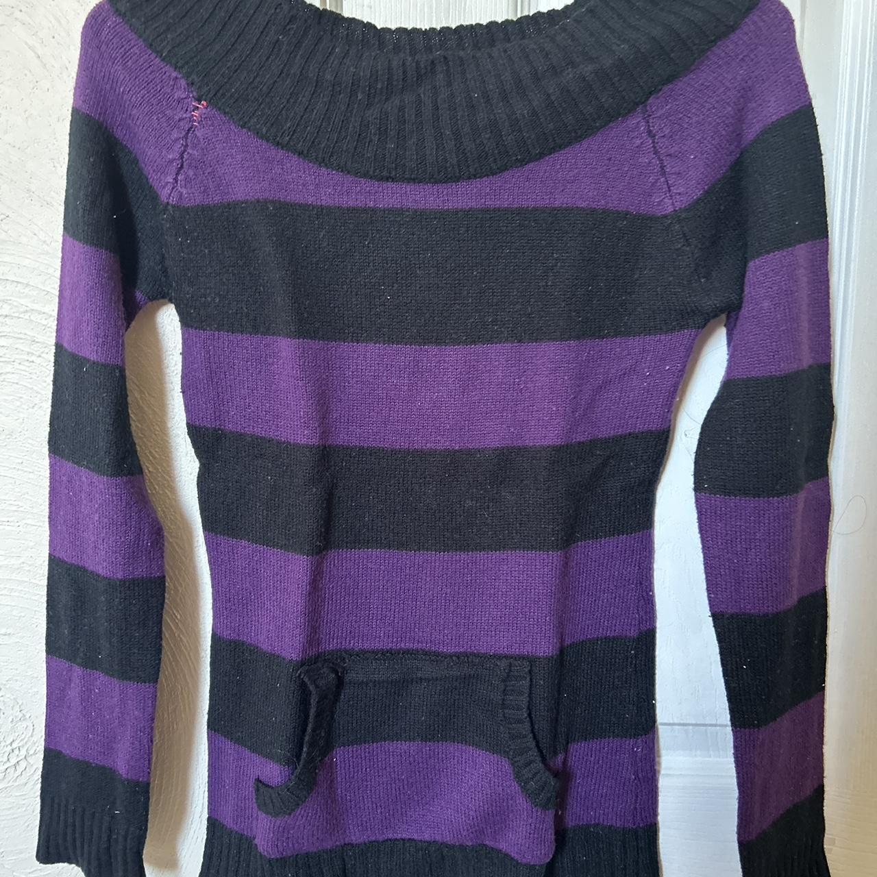 cute derek hearts purple and black striped sweater... | Depop