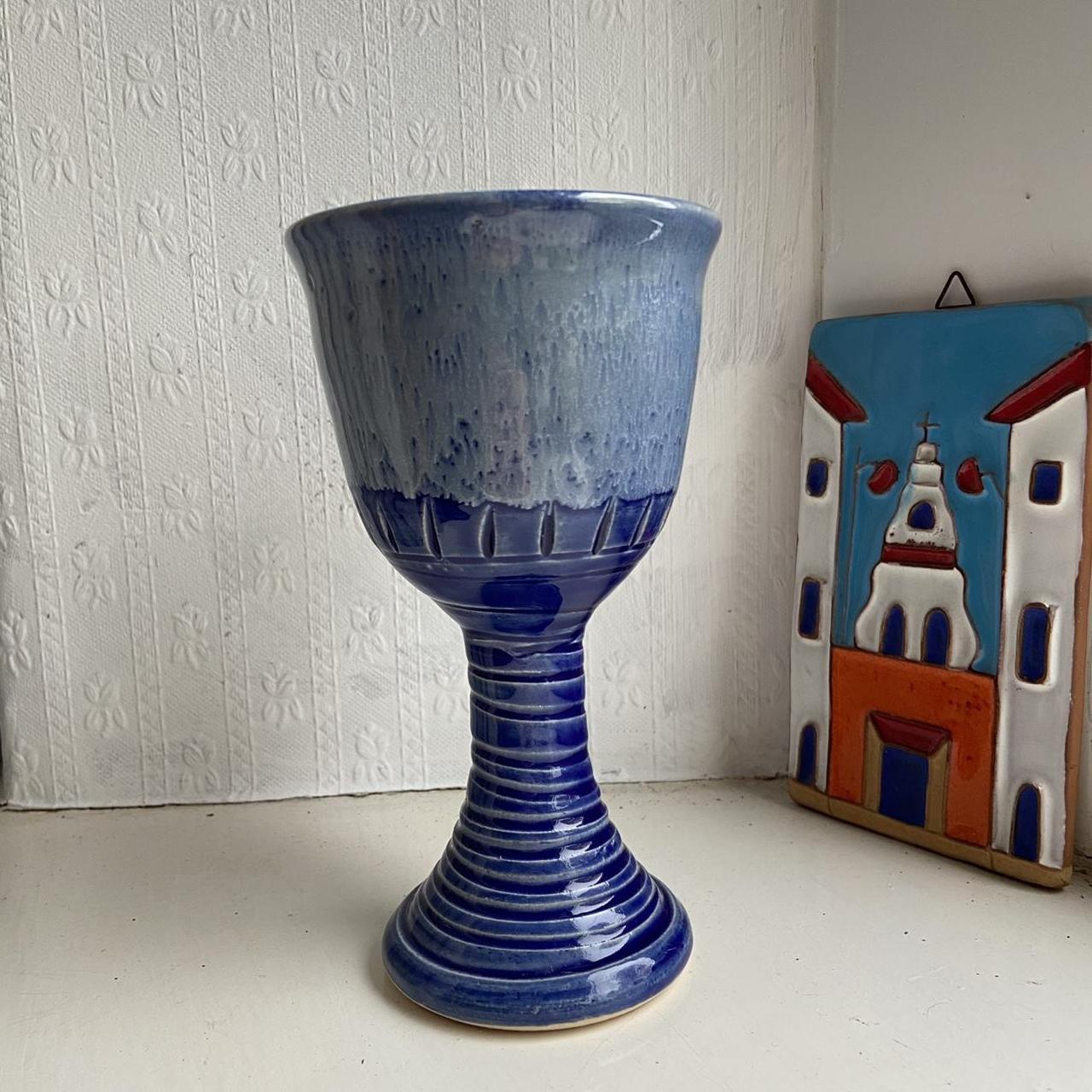 Handmade Ceramic Goblet Two tone blue glaze with... - Depop