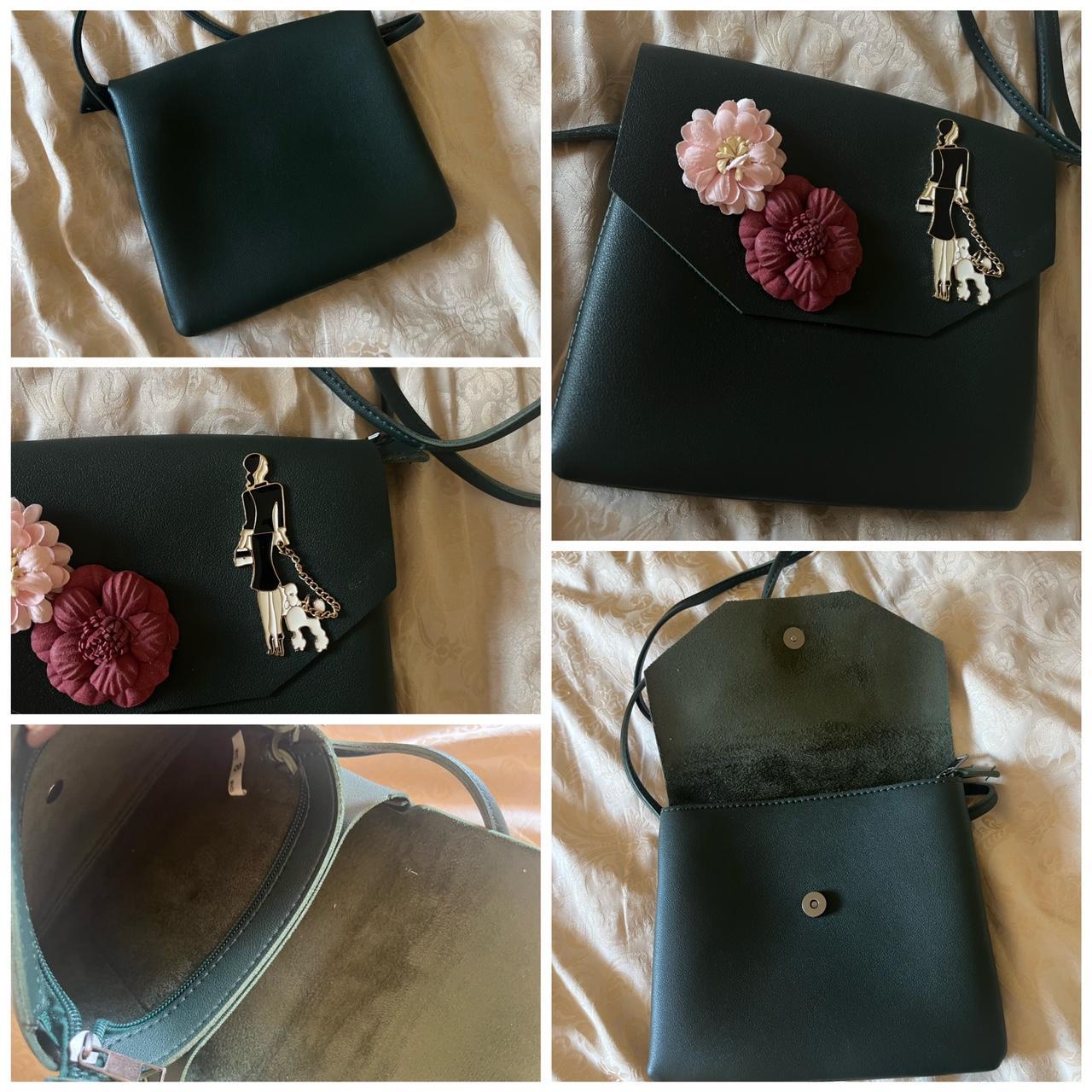 Green small going out shoulder bag / handbag. Floral... - Depop