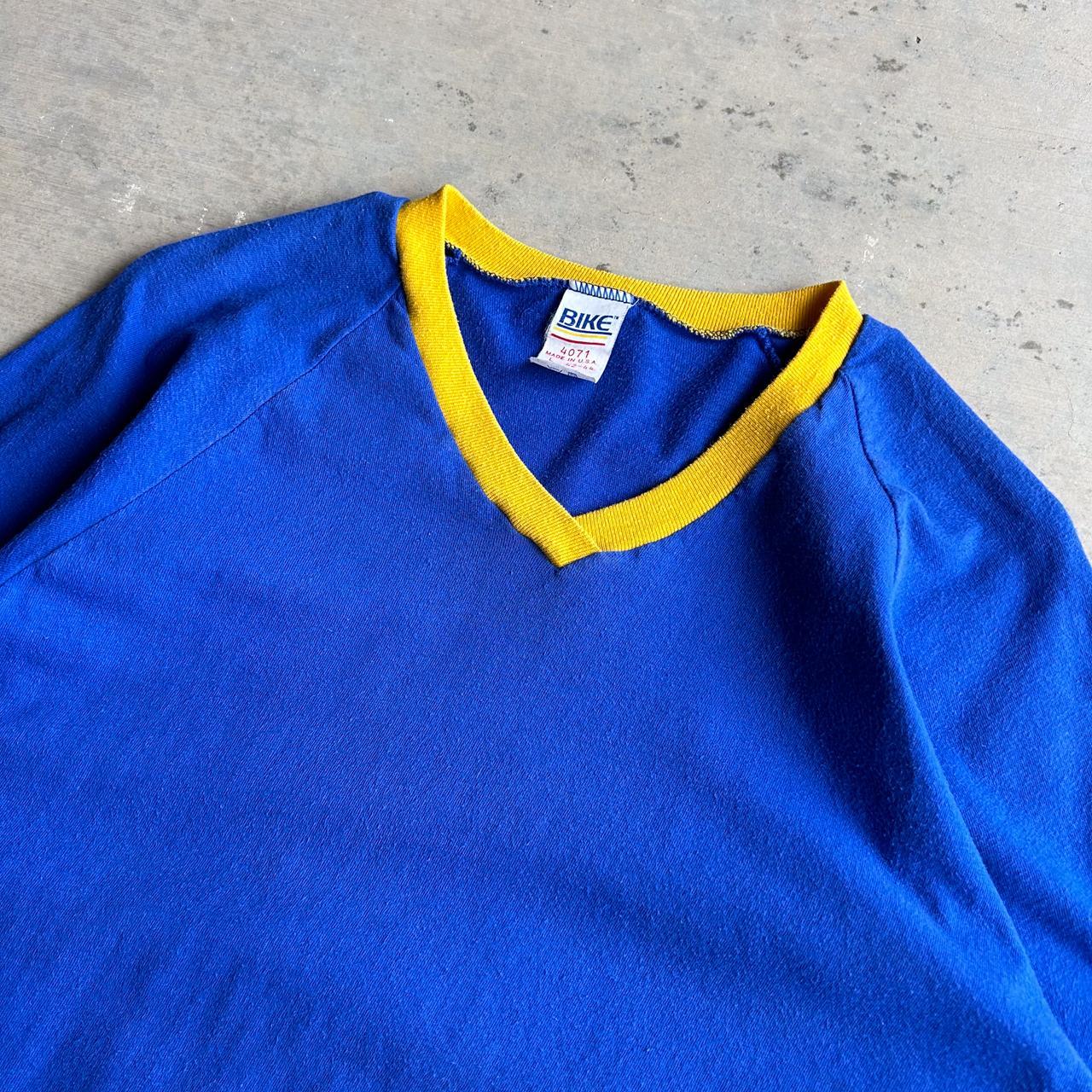 Vintage 80s Bike V Neck Ringer Tee Size: L (21W,... - Depop