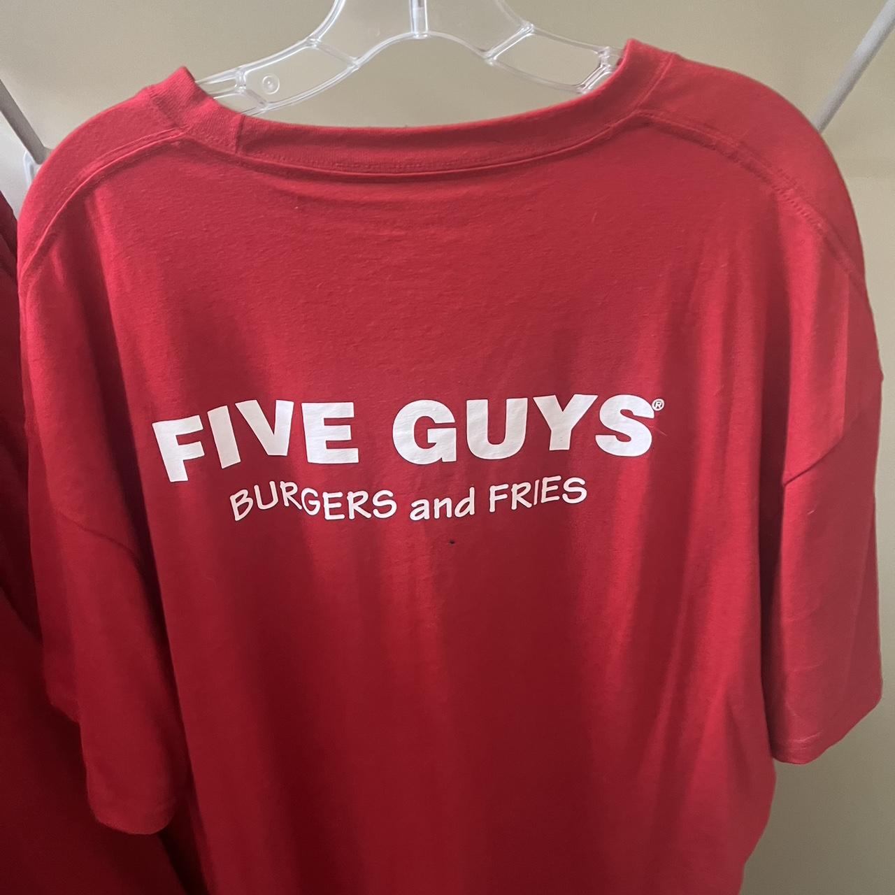 Red Five Guys Crew Member T-Shirt *WORN ONCE* - Depop