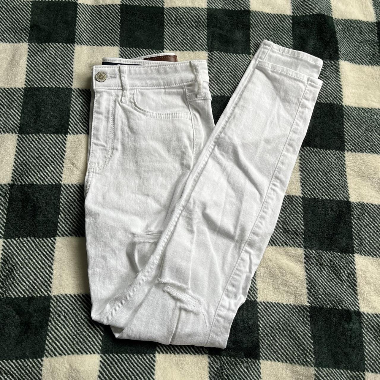 white ripped skinny jeans super stretchy and... - Depop