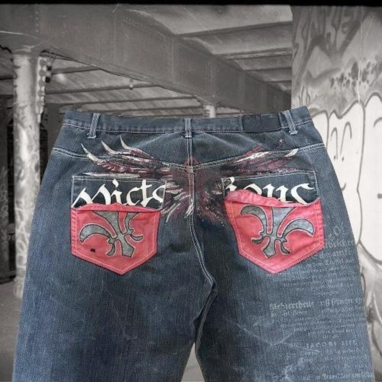 CRAZY JEANS NEVER SEEN BEFORE IN MY LIFE THE WRITING... - Depop