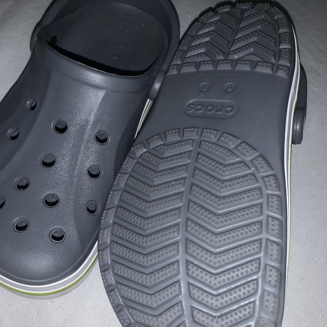 Crocs Women's Grey and Green Clogs | Depop