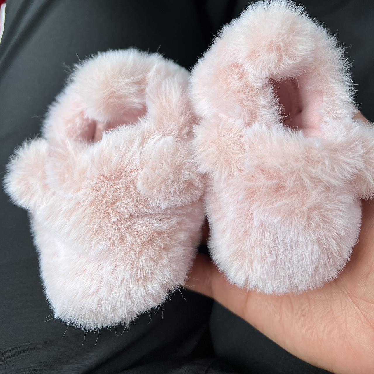 Fuzzy pink new born slippers - Depop