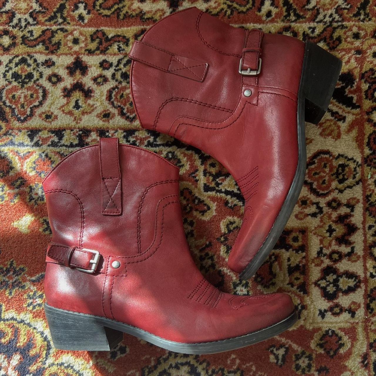 Adorable all red leather cowboy boots size 7/7.5W... - Depop