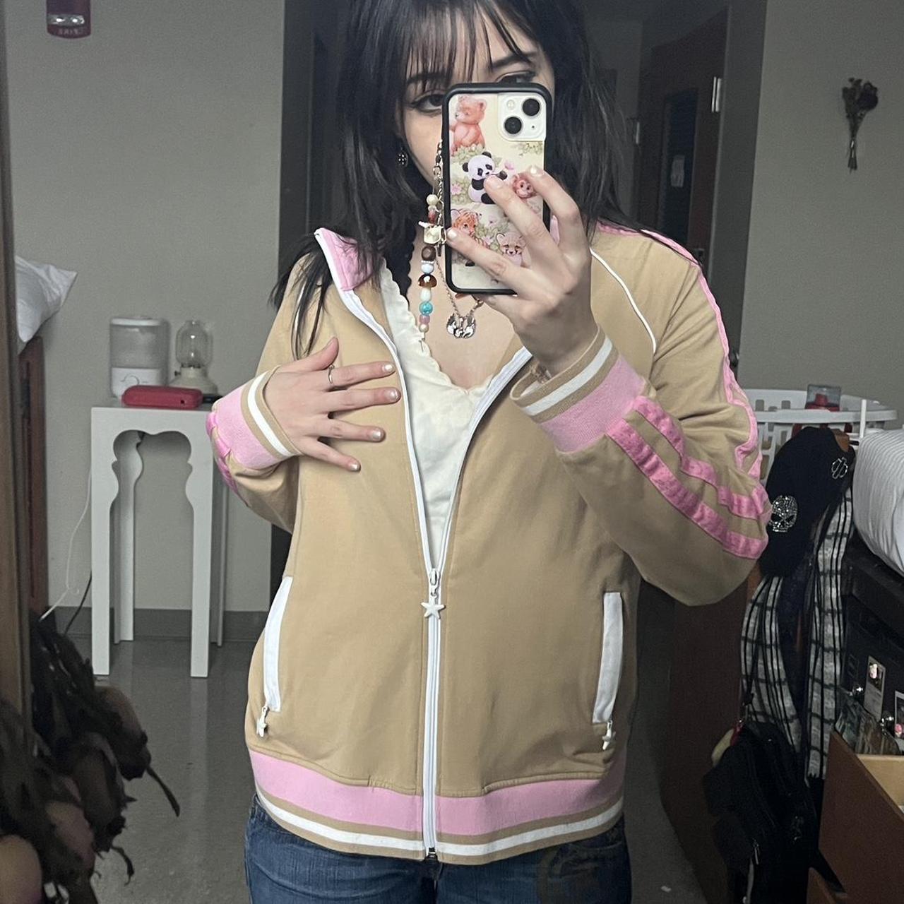 Brown and Pink Star Jacket 🌟 Cute details Great... - Depop