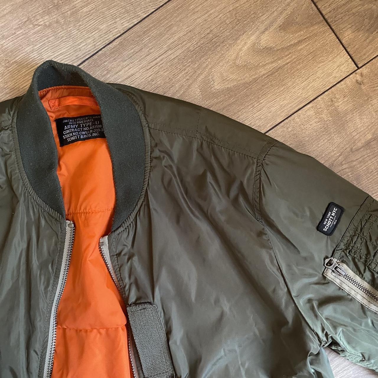 Schott Type U Bomber Jacket Khaki with orange inner... - Depop
