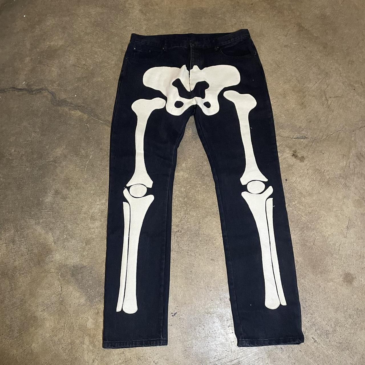 40’ MNML Y2K Skeleton Jeans no signs of wear #y2k... - Depop