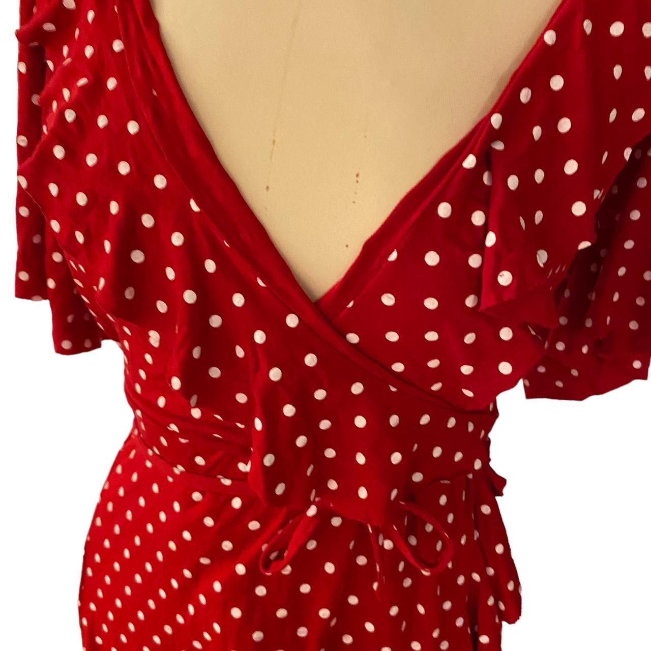 Red polka dot wraparound dress from boohoo Never... - Depop