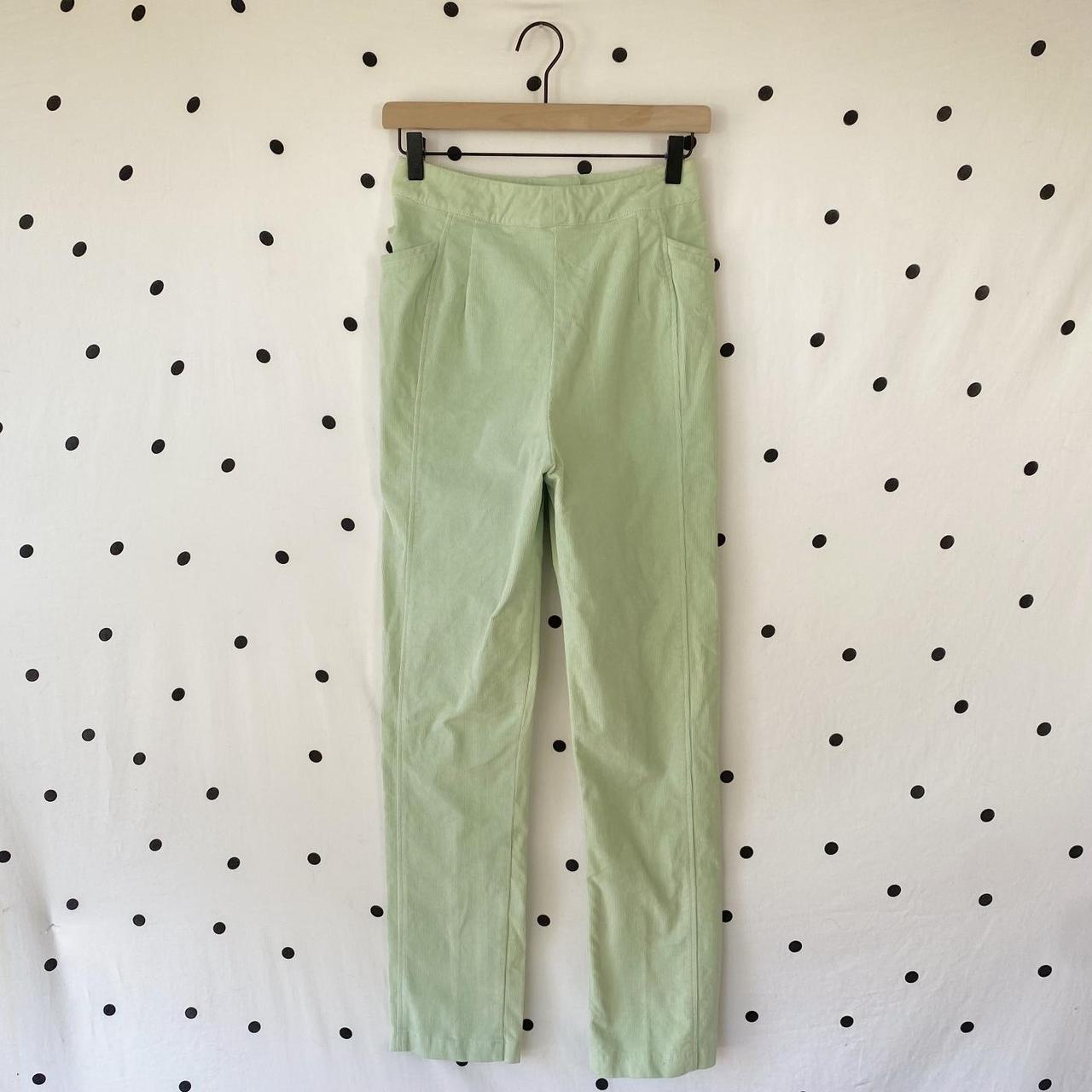 VINTAGE ELLE JAY Corduroy Mint Green Pleated Pants... - Depop
