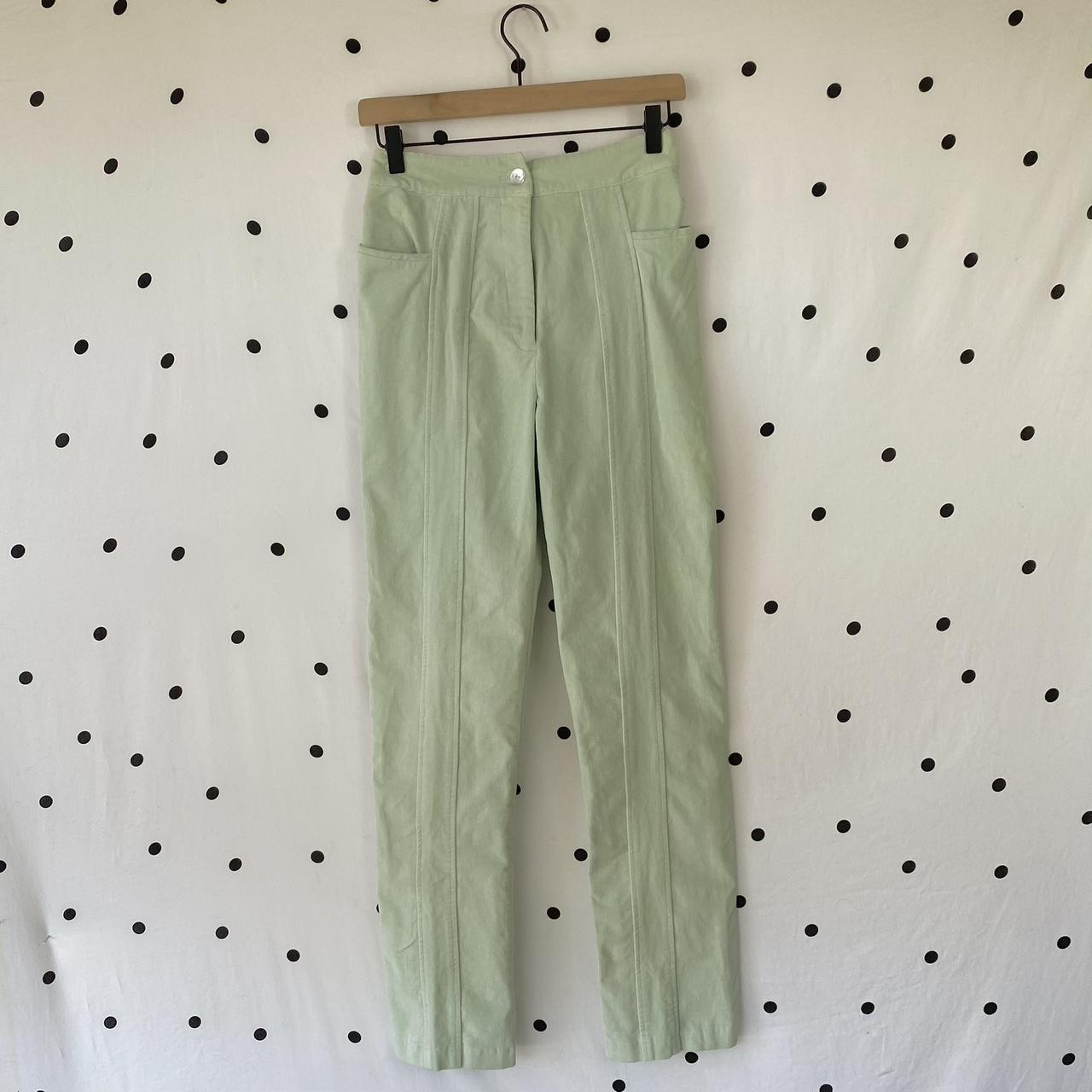 VINTAGE ELLE JAY Corduroy Mint Green Pleated Pants... - Depop