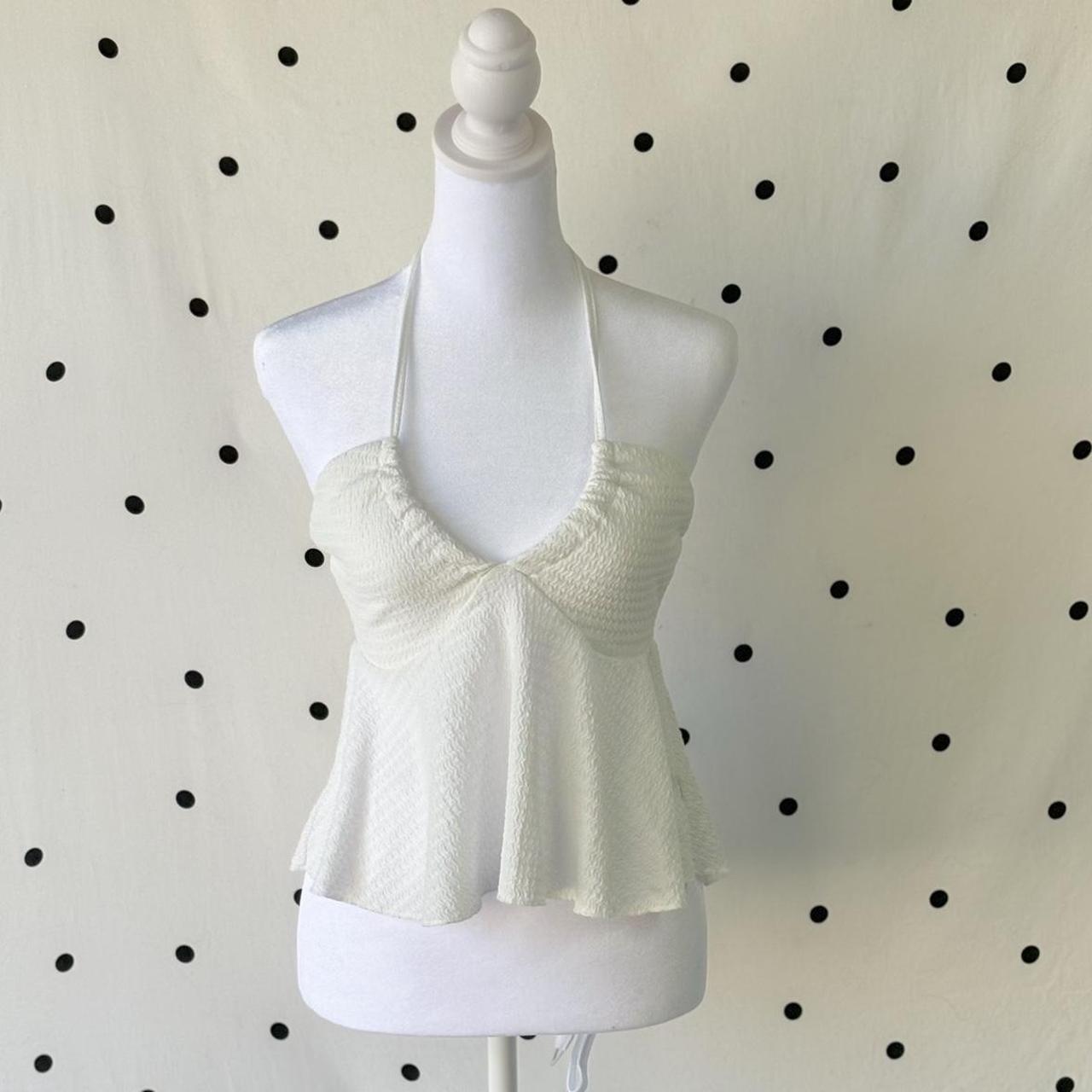 Cream halter top with tie back detail, good for a... - Depop