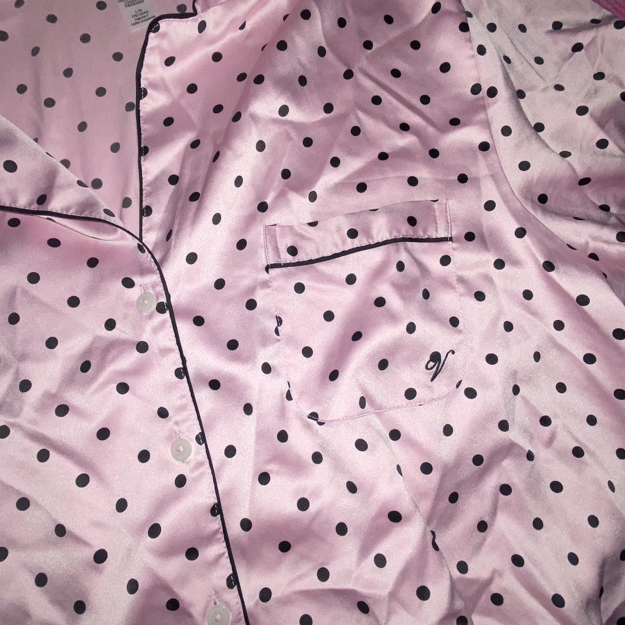 Victoria's Secret pink polka dot pajama set pink and... - Depop