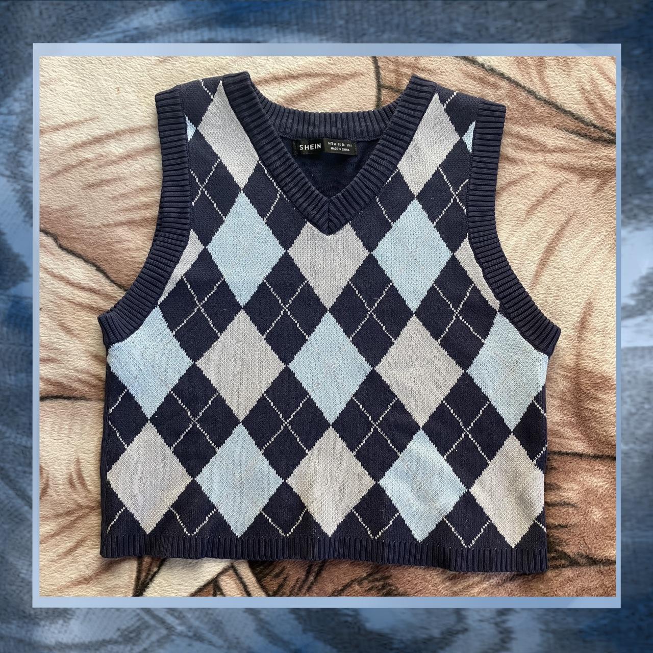 Argyle/Diamond Pattern Blue Sweater... - Depop