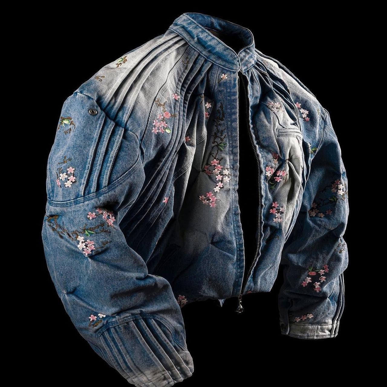 BADSON CHERRY BLOSSOM OVERGROWTH DENMIN JACKET Size... - Depop