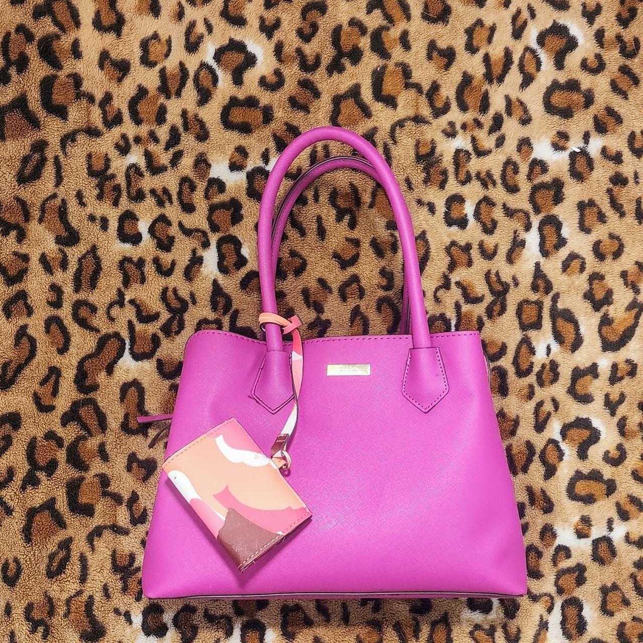 Pink Trina Turk leather handbag with magnetic... | Depop