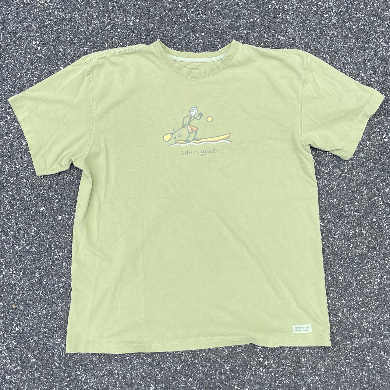 Life is Good Jake Paddle Boarding Green T-Shirt... - Depop