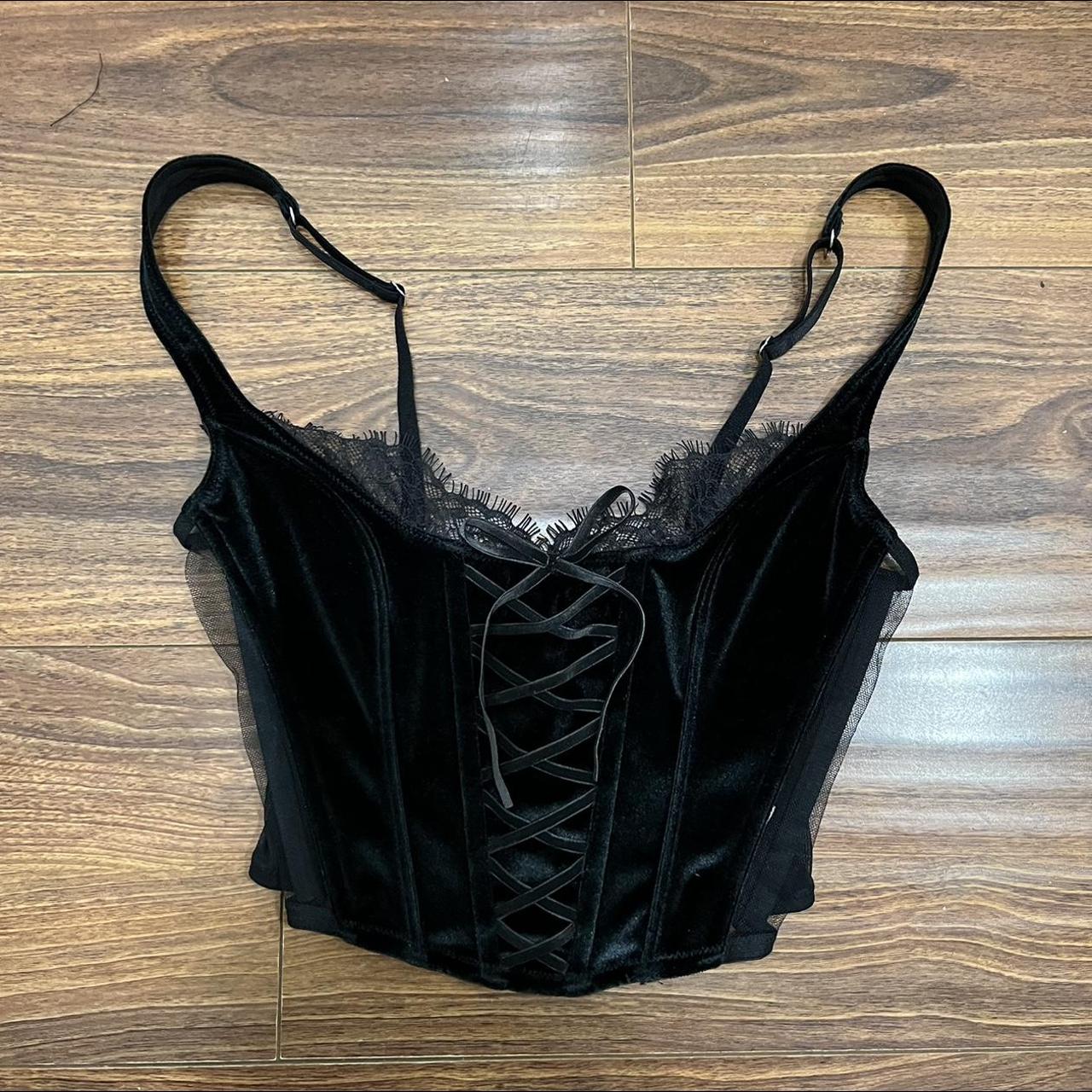 victoria’s secret black velvet corset size:... - Depop
