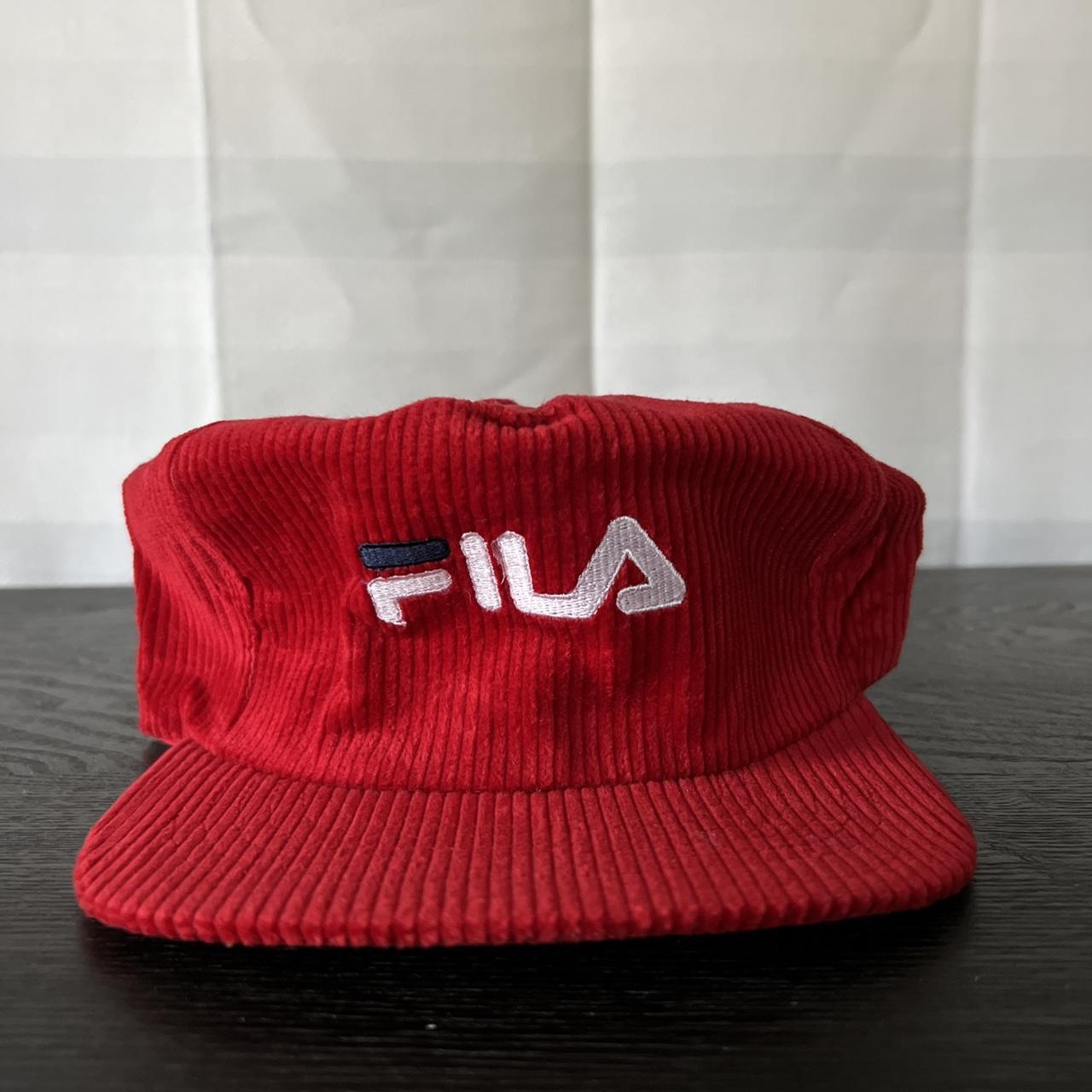 Vintage Red Corduroy Fila Cap in great condition! - Depop