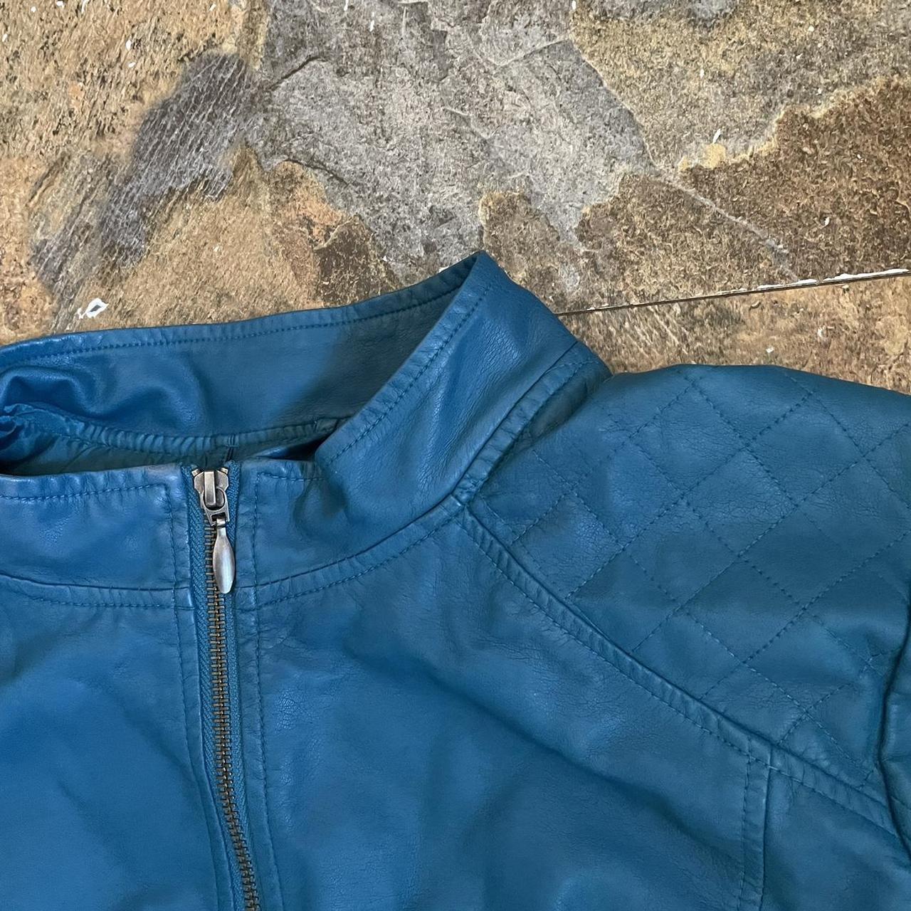 Women’s teal leather jacket - Depop