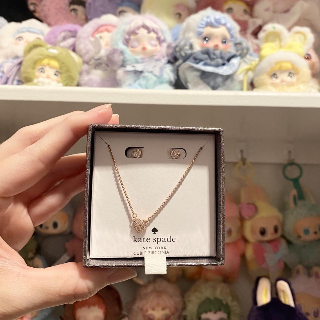 Yours Truly Kate Spade Rose-Gold Heart Pave Studs... | Depop