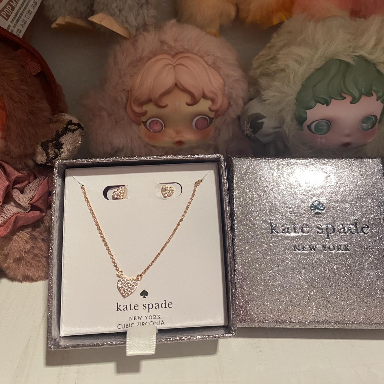 Yours Truly Kate Spade Rose-Gold Heart Pave Studs... | Depop