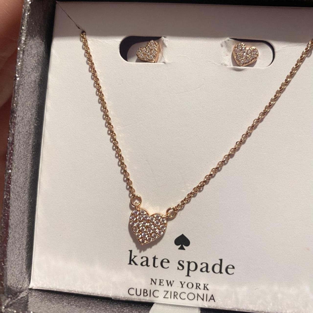 Yours Truly Kate Spade Rose-Gold Heart Pave Studs... | Depop