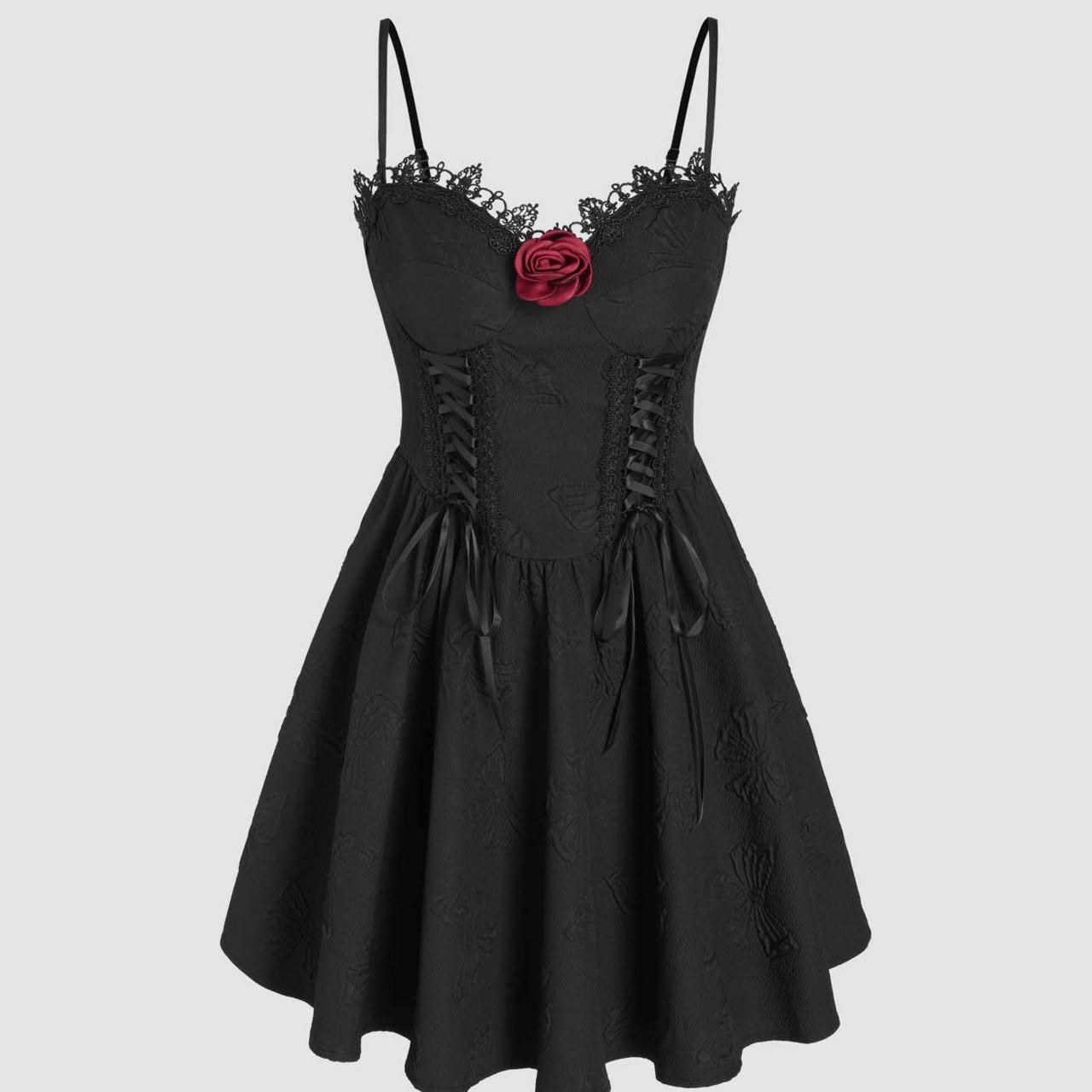 black rose ruffle details dress new, perf condition... - Depop