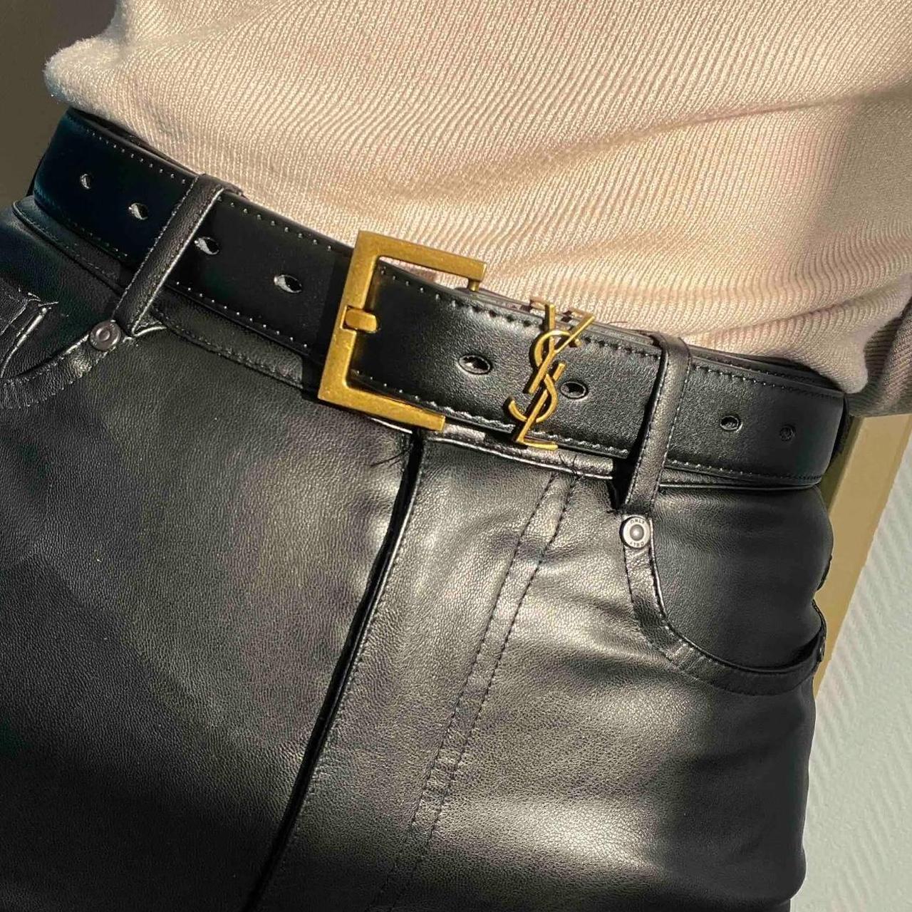 Genuine leather ysl style belt ️ Gold buckle FREE... - Depop