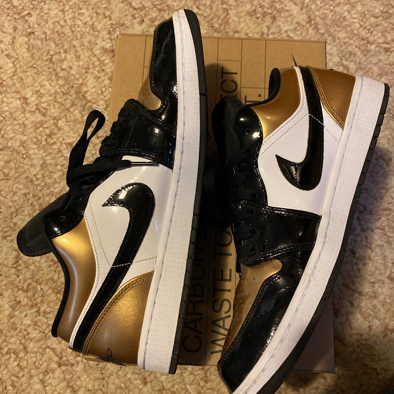 Jordan one low gold patent leather good condition.... - Depop