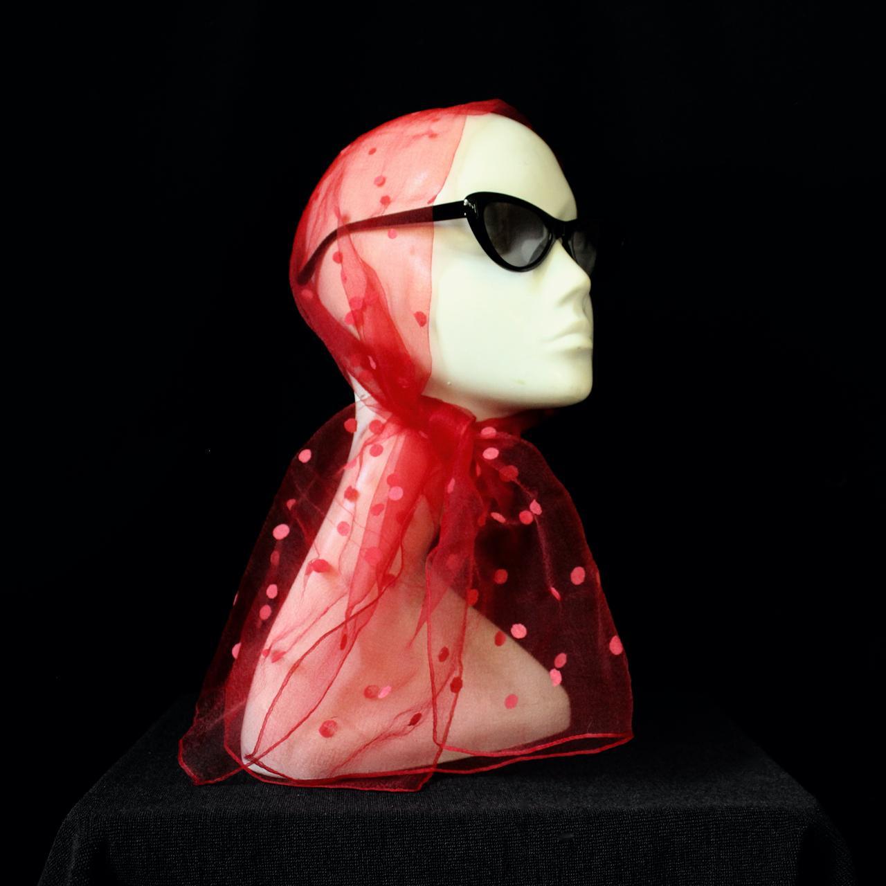 Vintage Sheer Red Polka Dot Chiffon Scarf - Oblong... - Depop