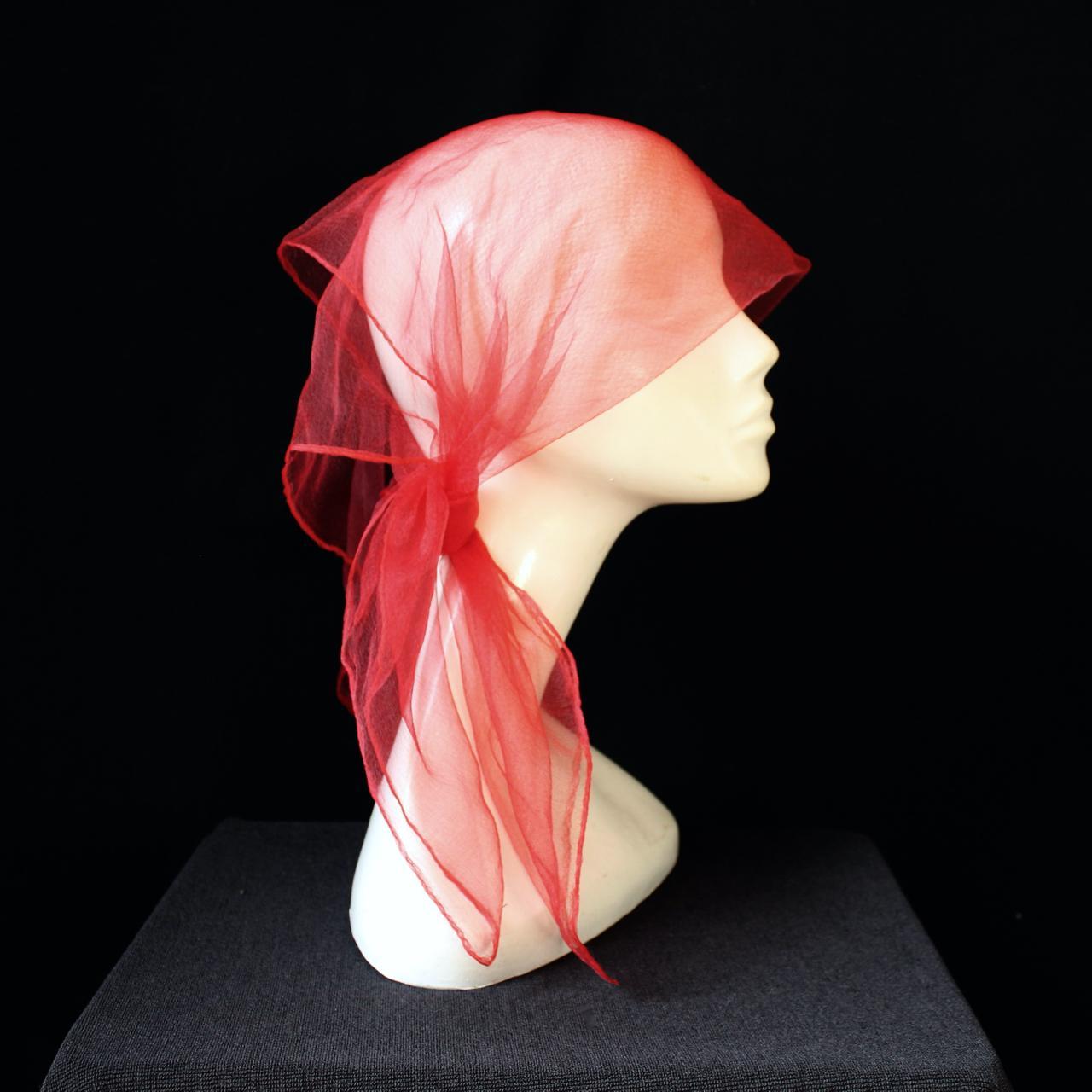 Vintage Chiffon Scarf - Sheer Solid Red Chiffon... - Depop