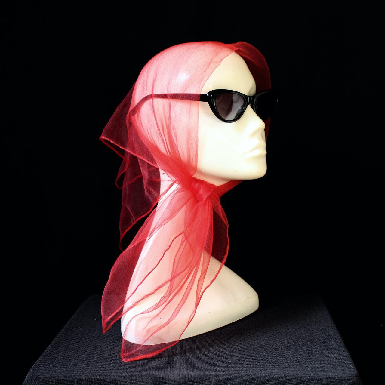 Vintage Chiffon Scarf - Sheer Solid Red Chiffon... - Depop