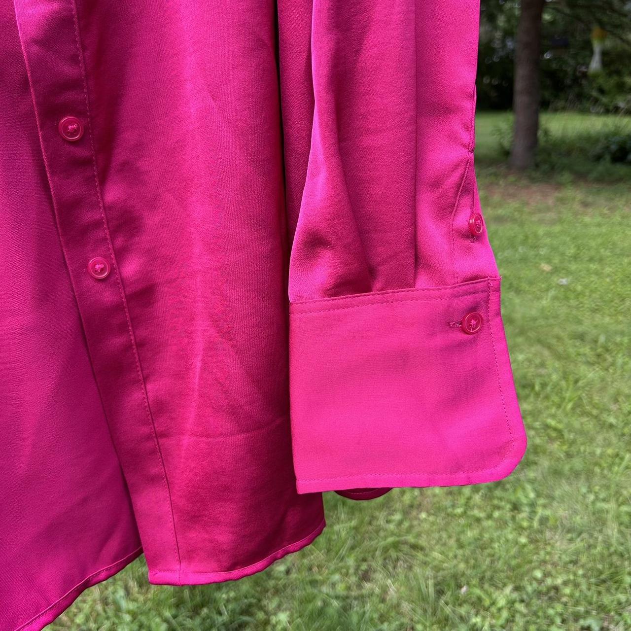 Hot pink / magenta silky button down blouse🩷 Has a... - Depop