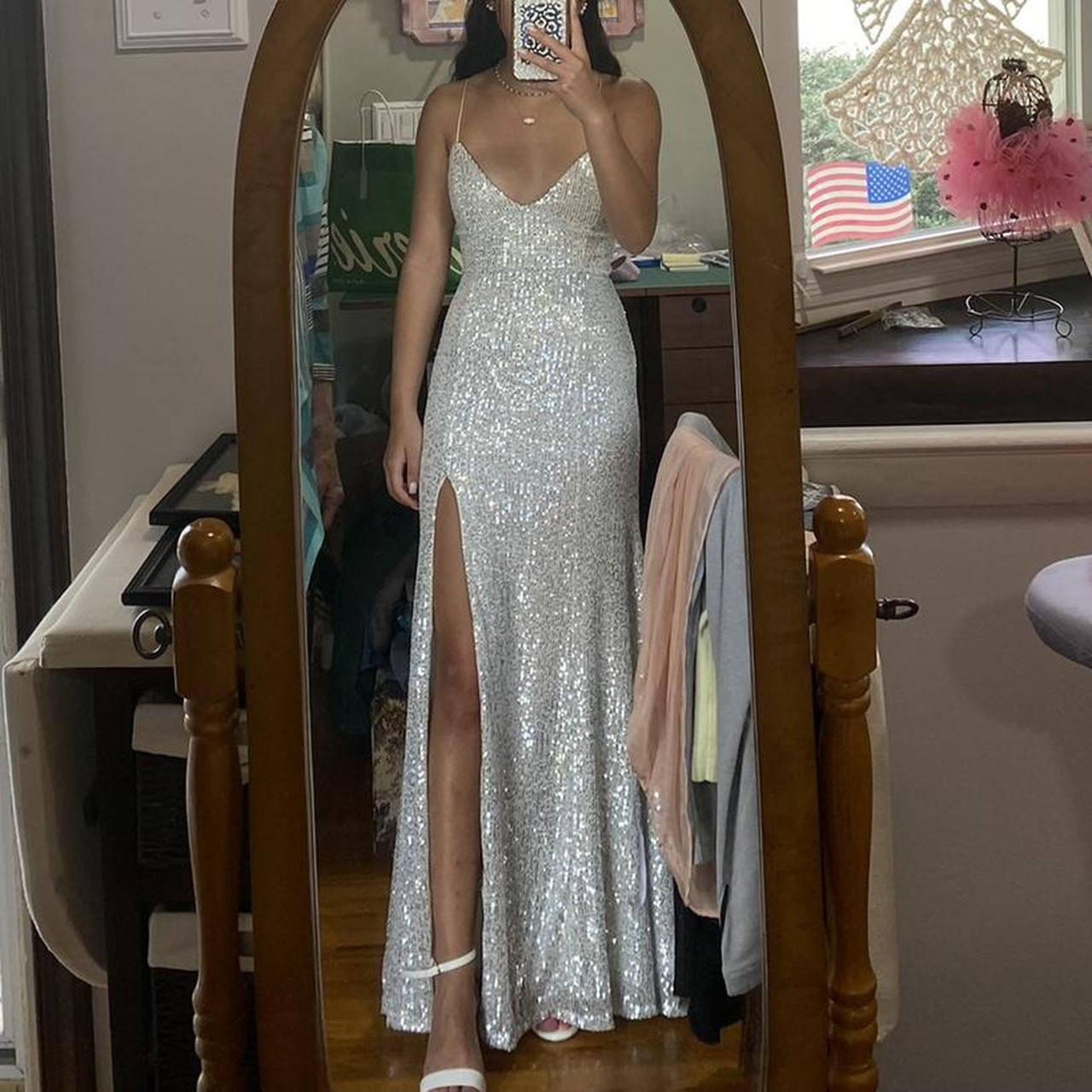 Silver prom dress (from a boutique) Size xs Altered... | Depop