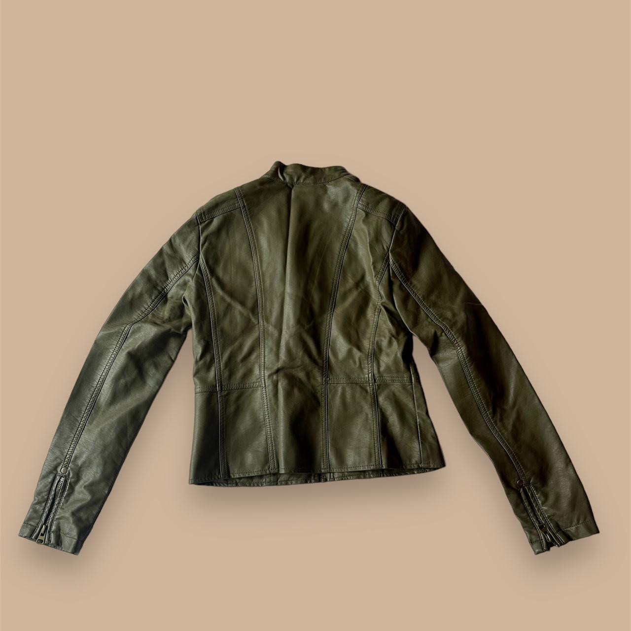 🖤 Olive green leather jacket 🖤 Fitted, size... - Depop