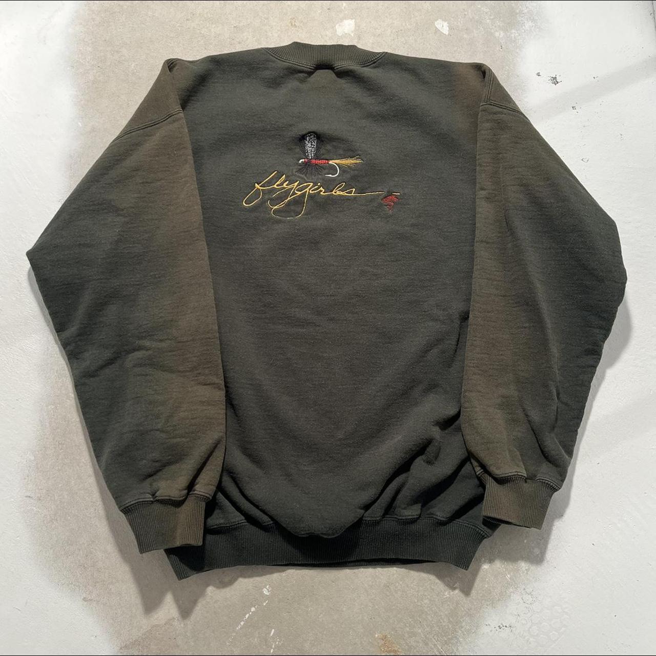 vintage fly fishing crewneck nice embroidered back,... - Depop