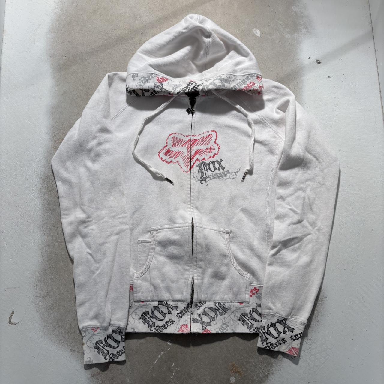 vintage y2k fox racing girls pink white zip up... | Depop