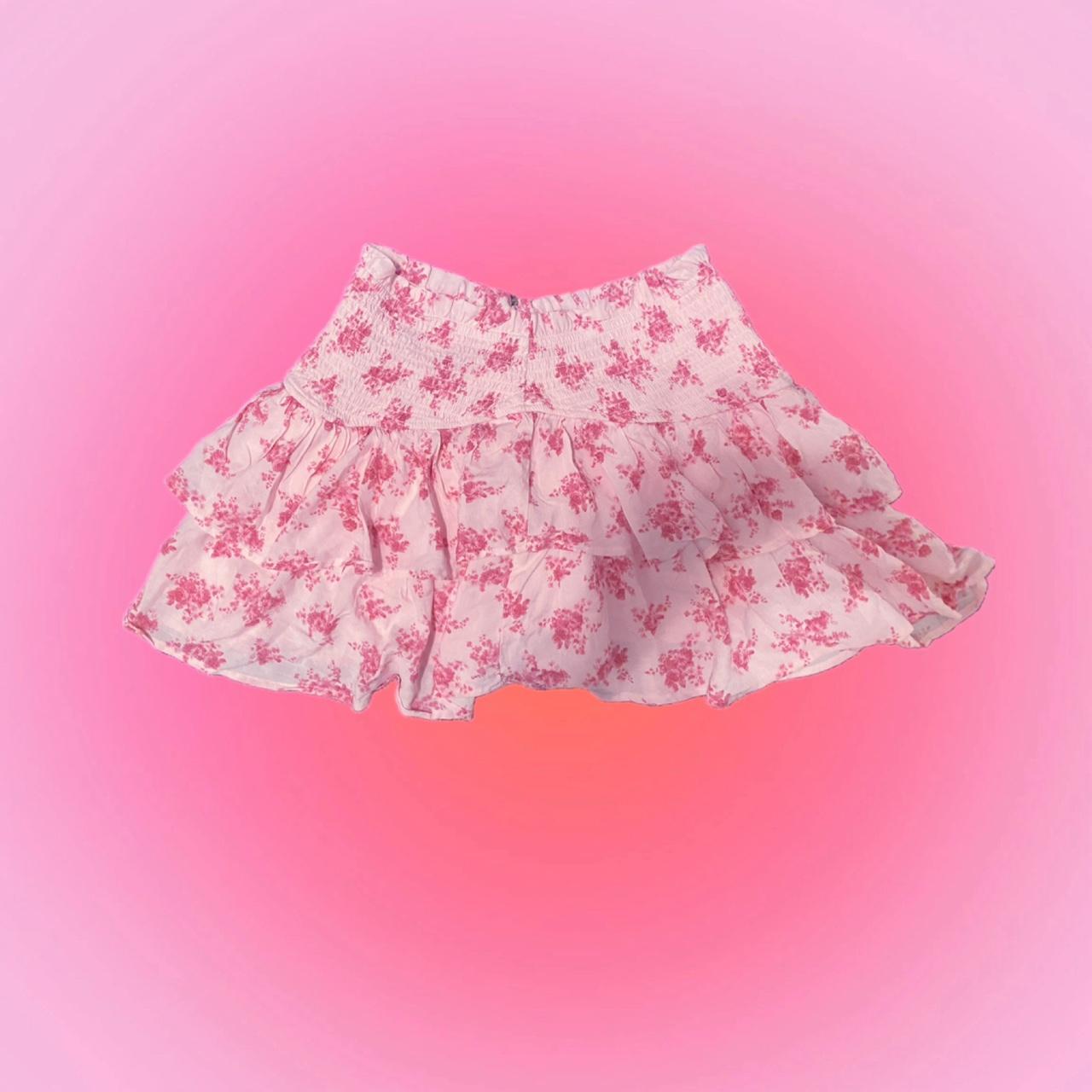 All pink Allstate skirt, wrap with dark pink flowers... - Depop
