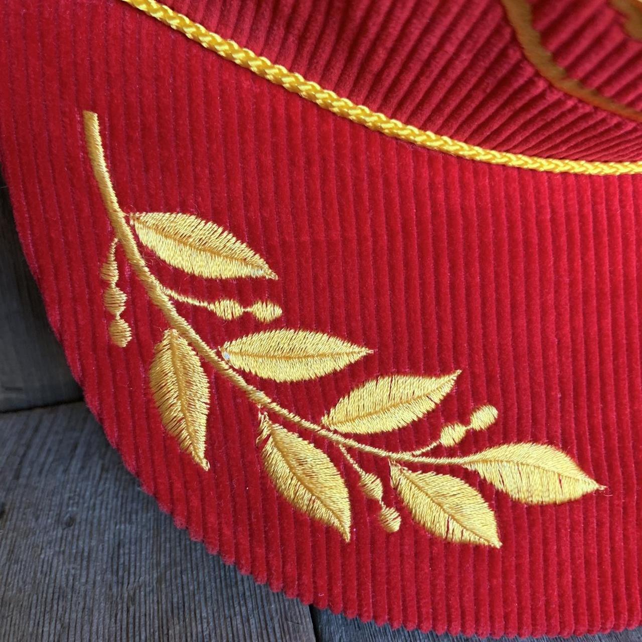 Vintage red and gold corduroy Hawaii snapback hat.... - Depop