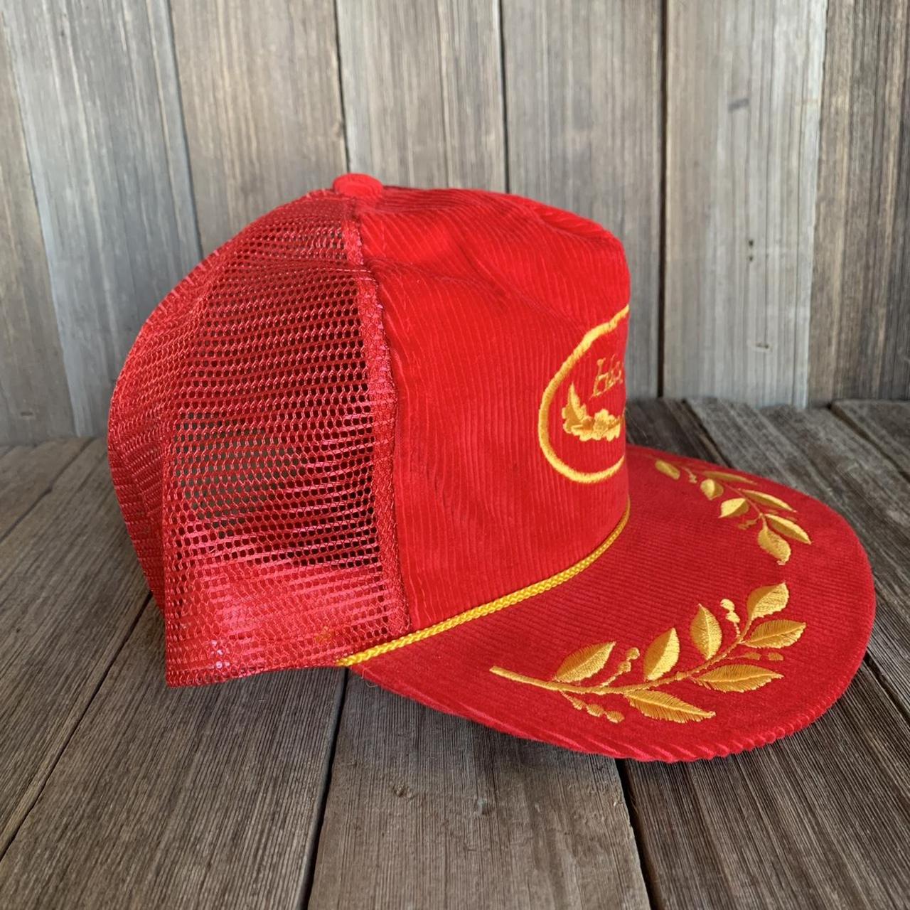 Vintage red and gold corduroy Hawaii snapback hat.... - Depop