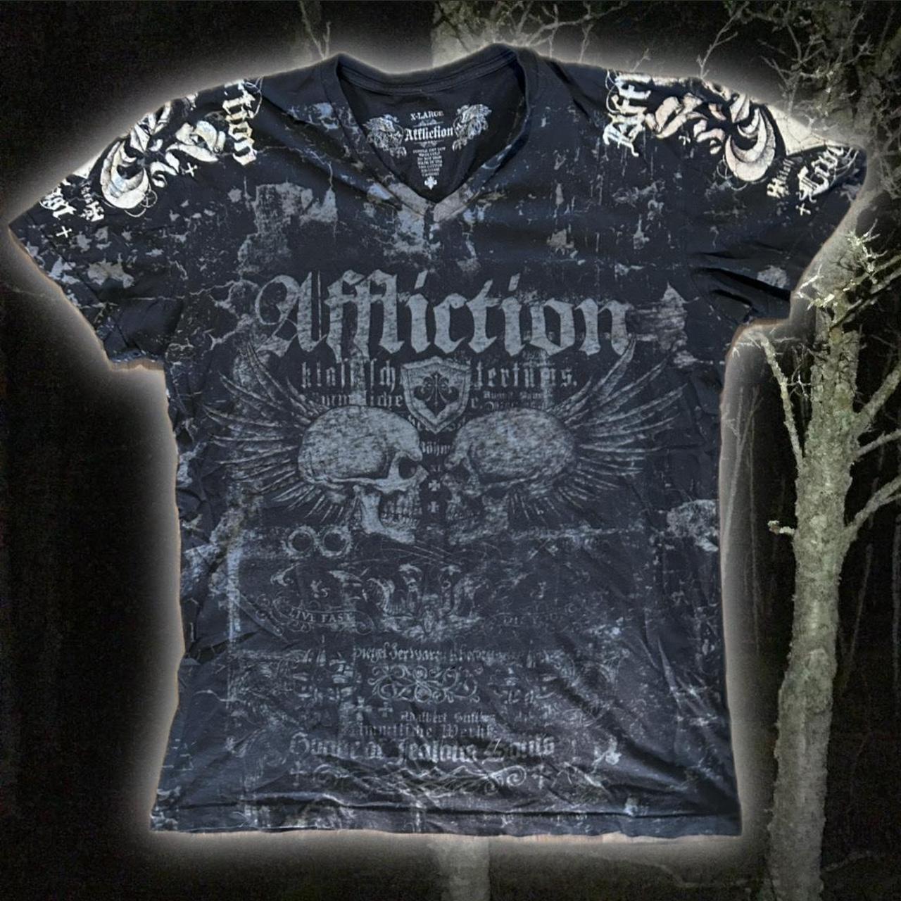 rare affliction v neck Skulls on the shoulders... - Depop