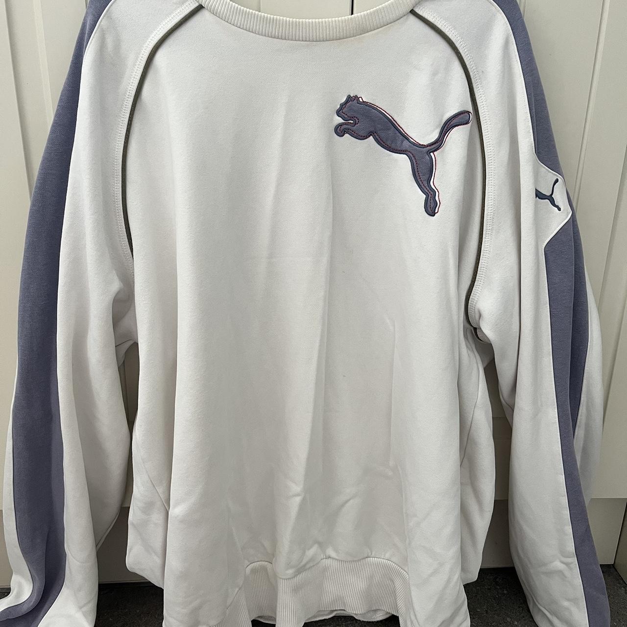 Vintage Puma white sweatshirt/jumper, size... - Depop