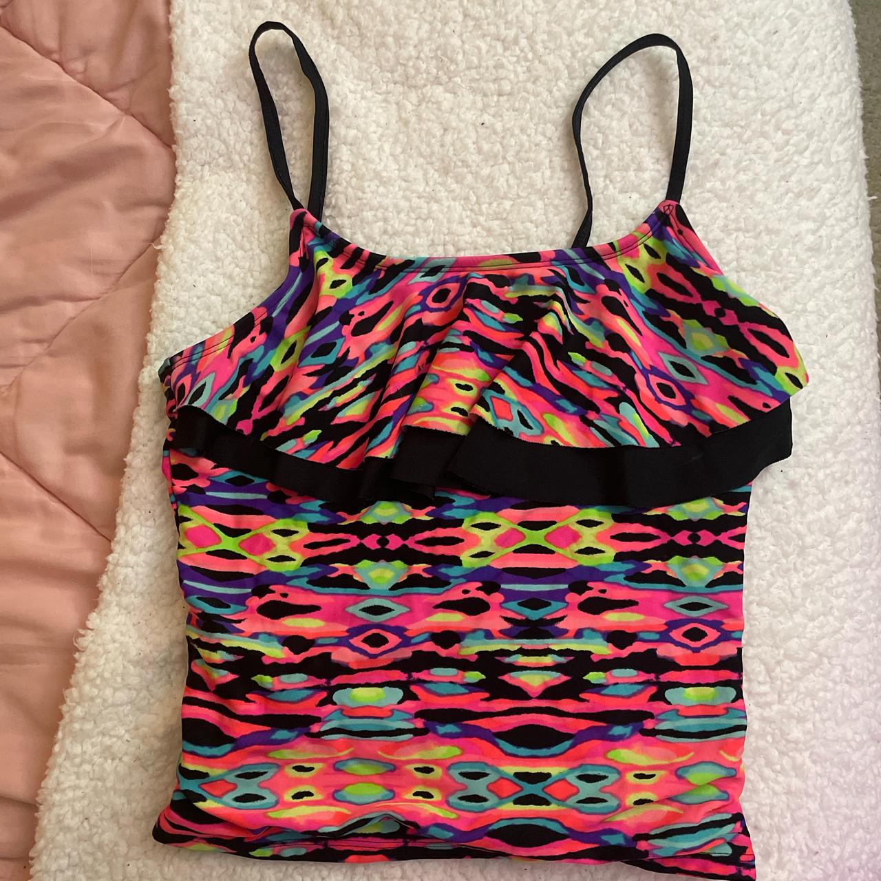 justice branded rainbow multi colored tankini top... | Depop